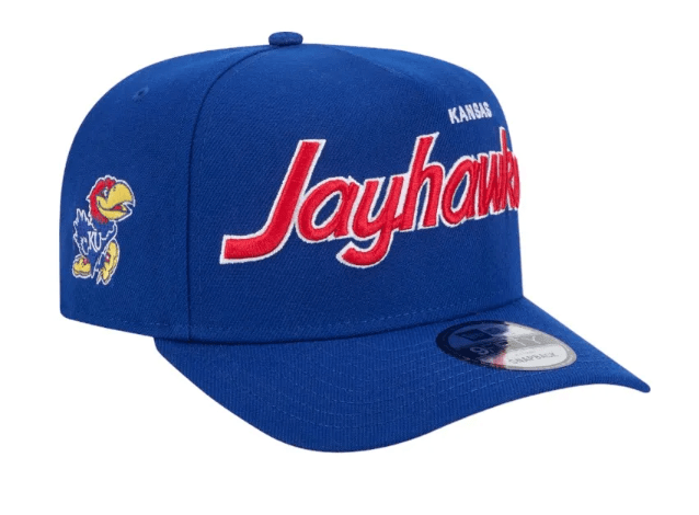 Kansas Jayhawks New Era Blue Script A-Frame 9FIFTY Adjustable Snapback ...