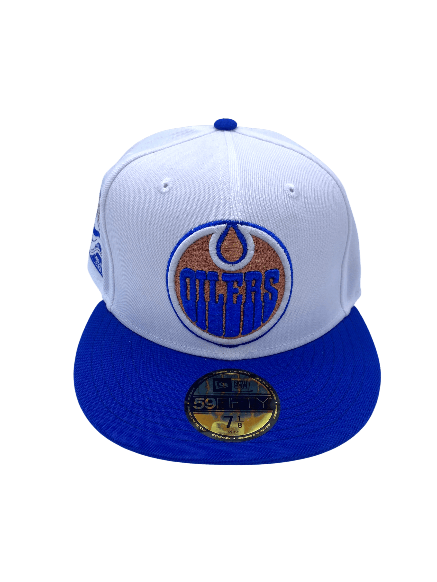 Adult Edmonton Oilers New Era White/Blue Custom Side Patch 59FIFTY Fit ...