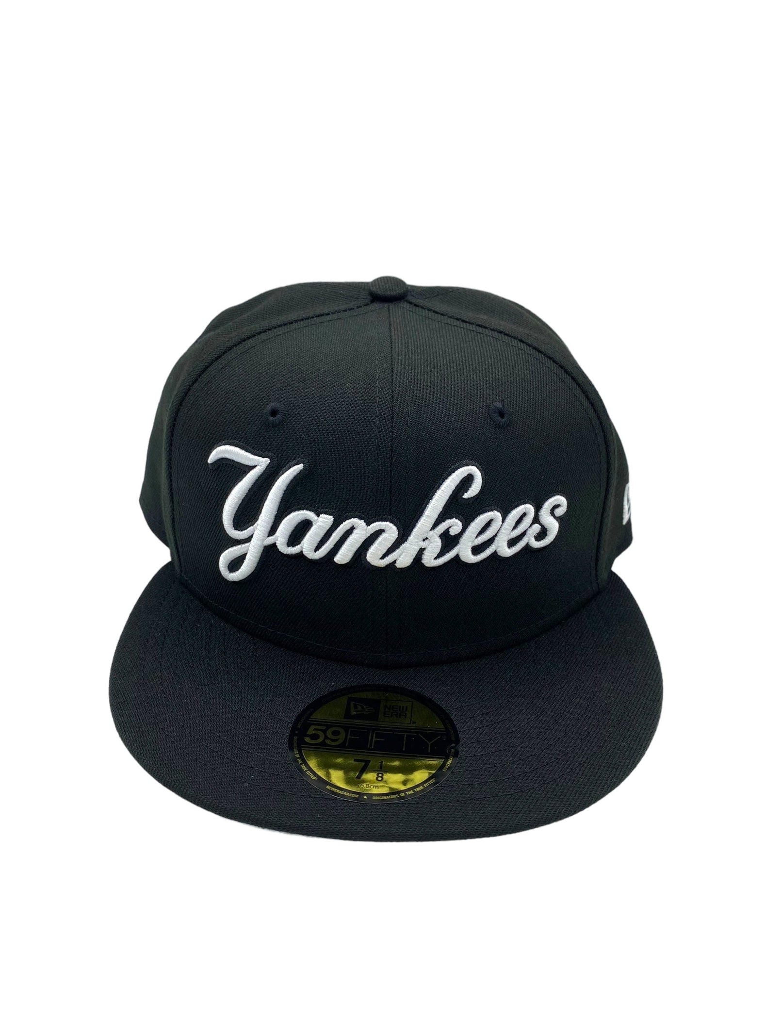 Adult New York Yankees New Era Black/White Scripts 59FIFTY Fitted Hat — Pro Image America